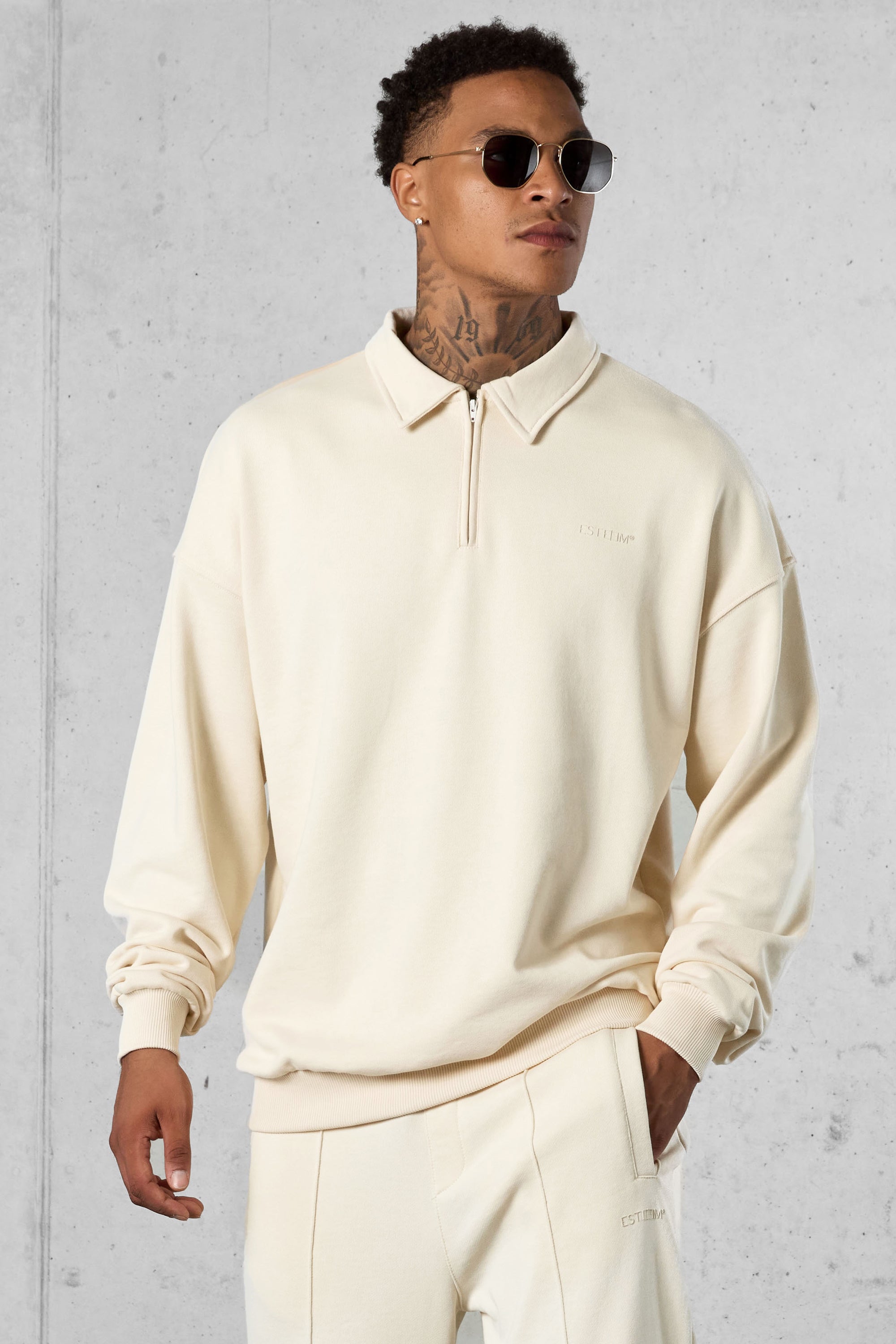 ESTEEM Halfzipsweater Herren Oversize Polokragen Beige – ESTEEM Clothing