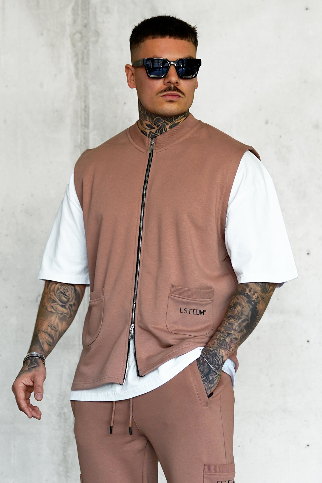 Cognac Discreet Pocket Sweatvest – ESTEEM Clothing